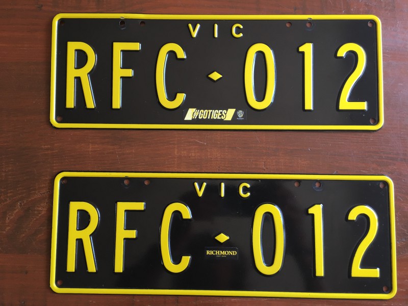 RFC 012 (Richmond Footy Club) Number Plates For Sale, VIC - MrPlates
