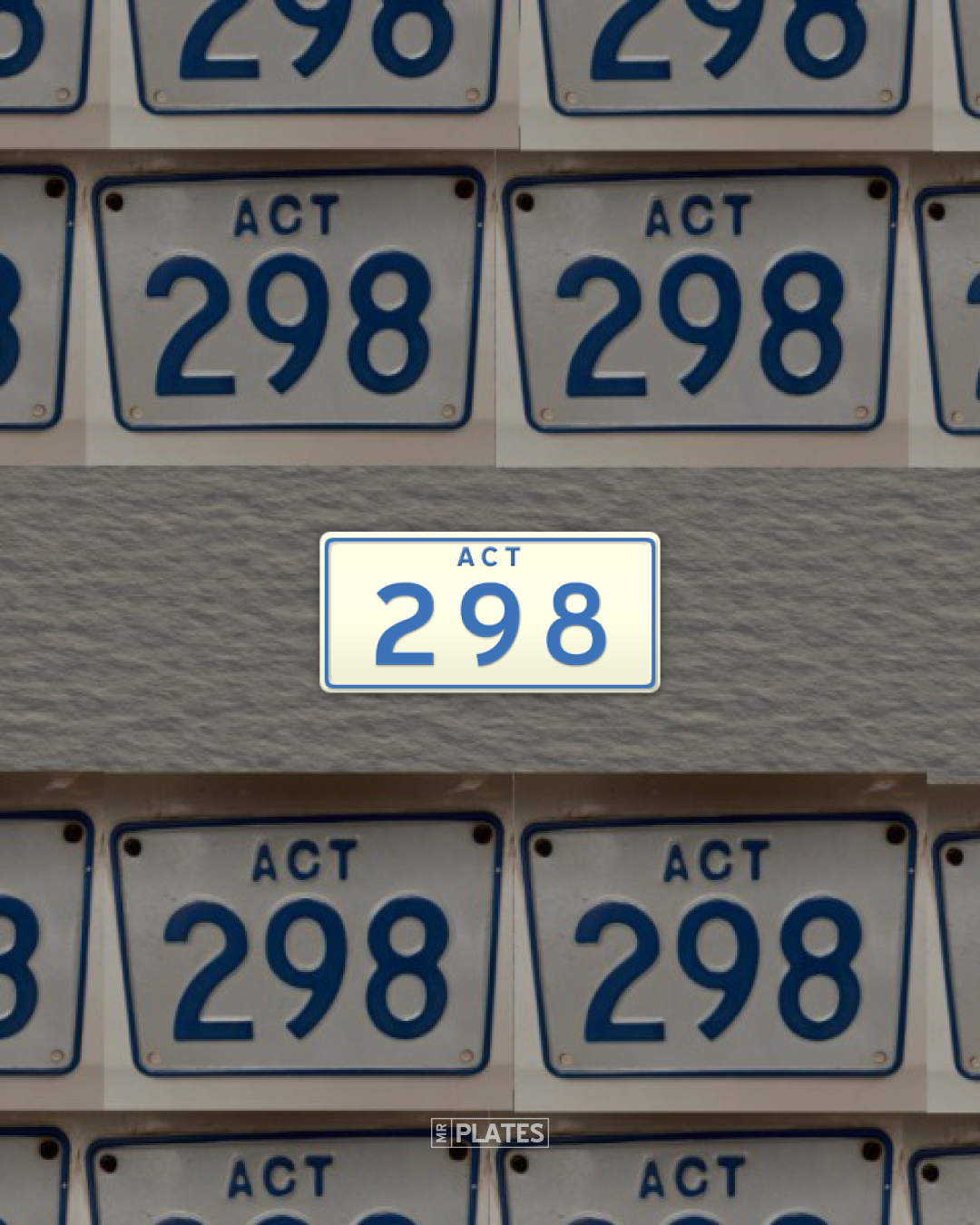 298 (ACT Numeric Number Plate - 298) Number Plates For Sale, ACT - MrPlates